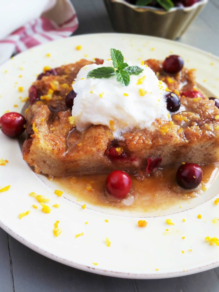 Cranberry Bread Pudding with Orange Bourbon Sauce