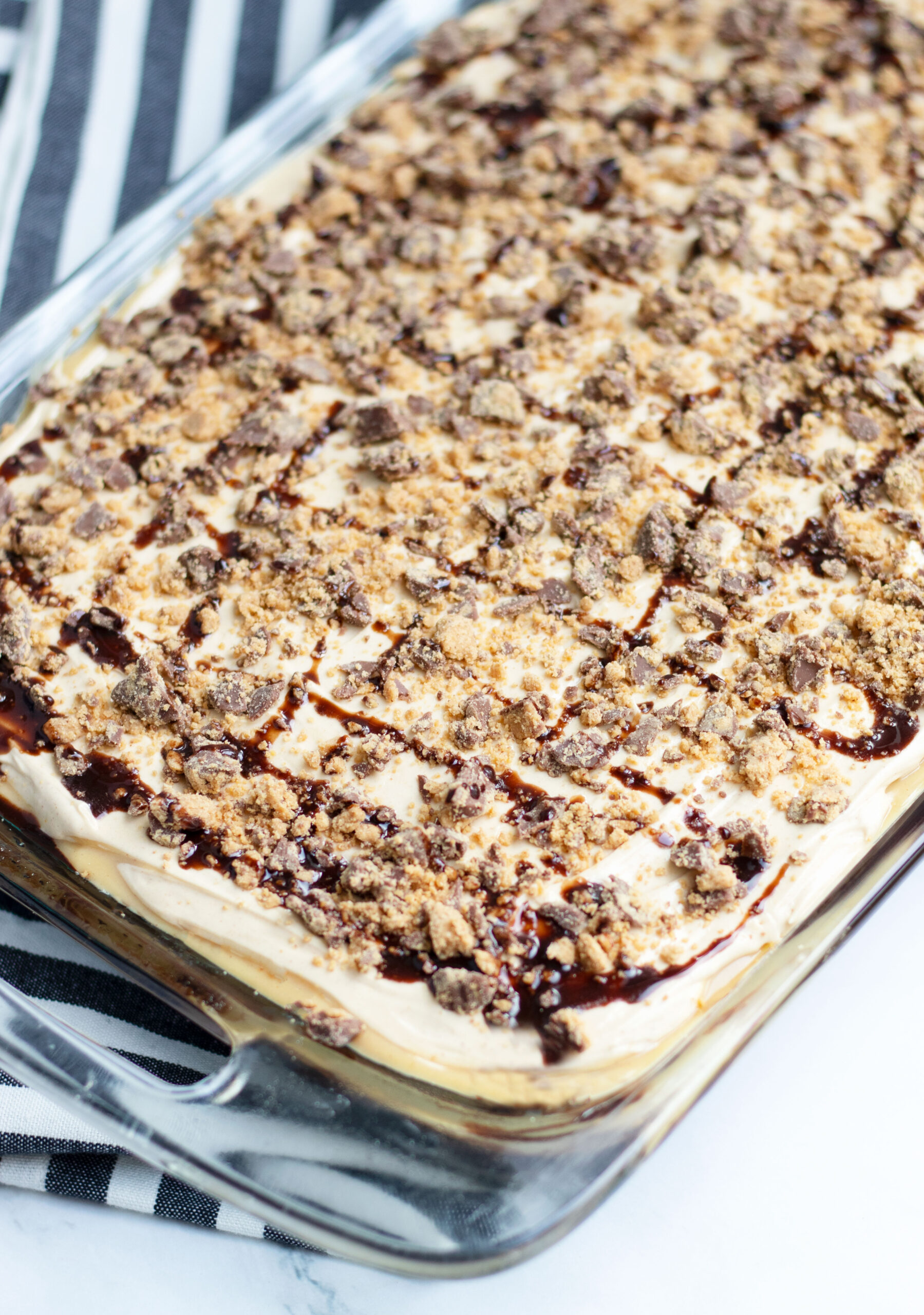 Chocolate Peanut Butter Poke Cake | 3 Yummy Tummies